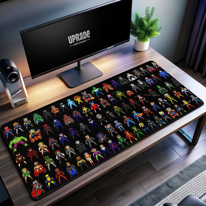 Ultimate Superhero Assembly Gaming Desk Mat Colorful Heroes Collage ...