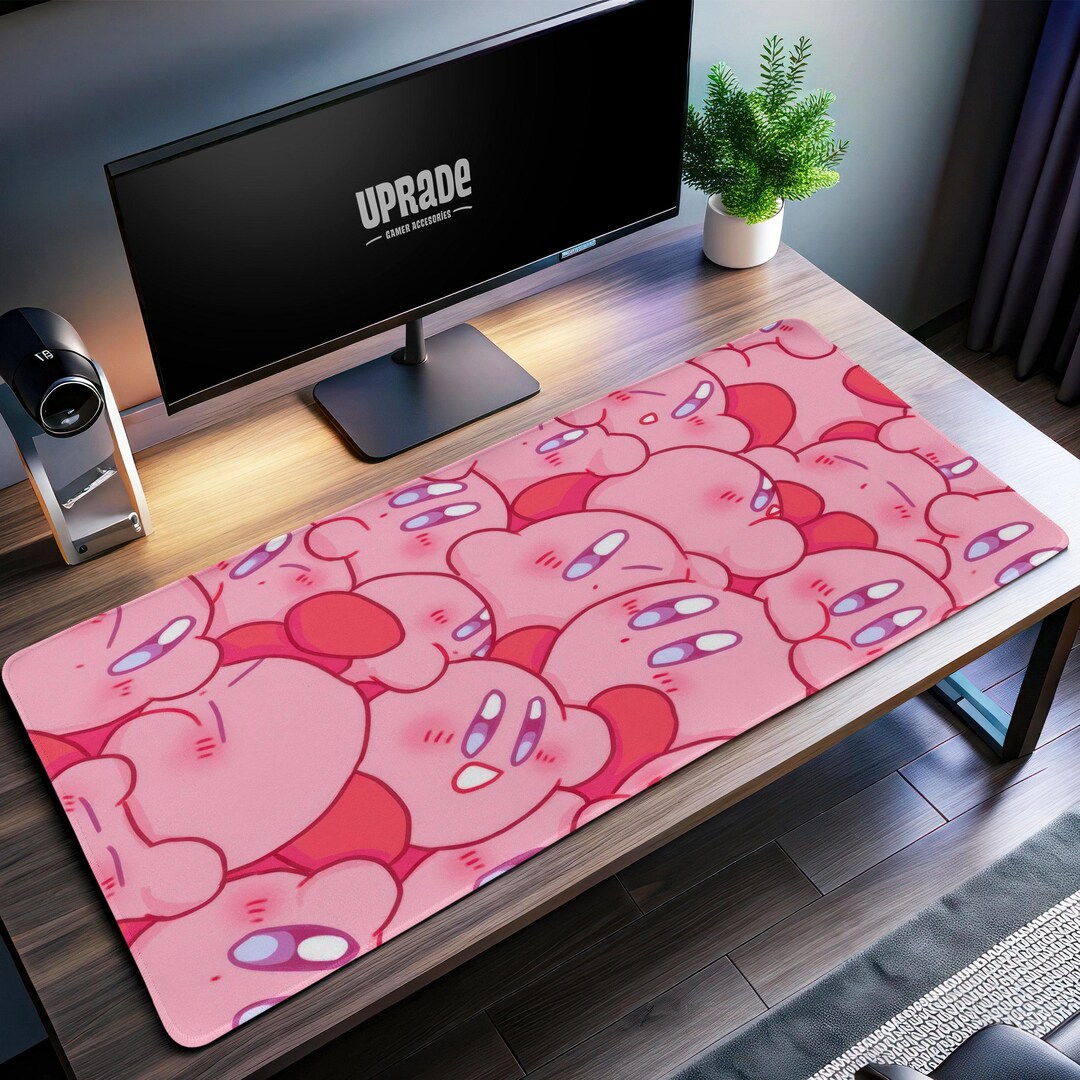 Kirby Crowd Desk Mat, Cute Pink Video Game Character Pad, Playful Gamer ...