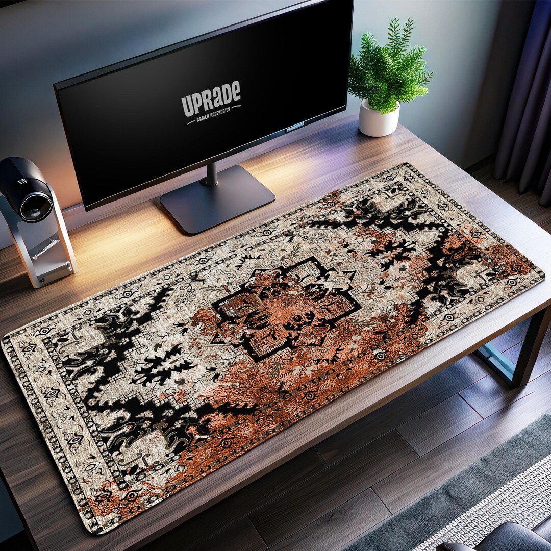 Ornate Persian Rug Mouse Pad Rust and Black Desk Mat, Elegant Office ...