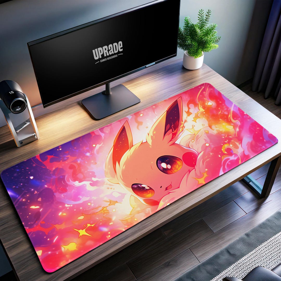 Eevee's Magical Aura Desk Mat Enchanting Fire and Stars, Gaming Mouse ...
