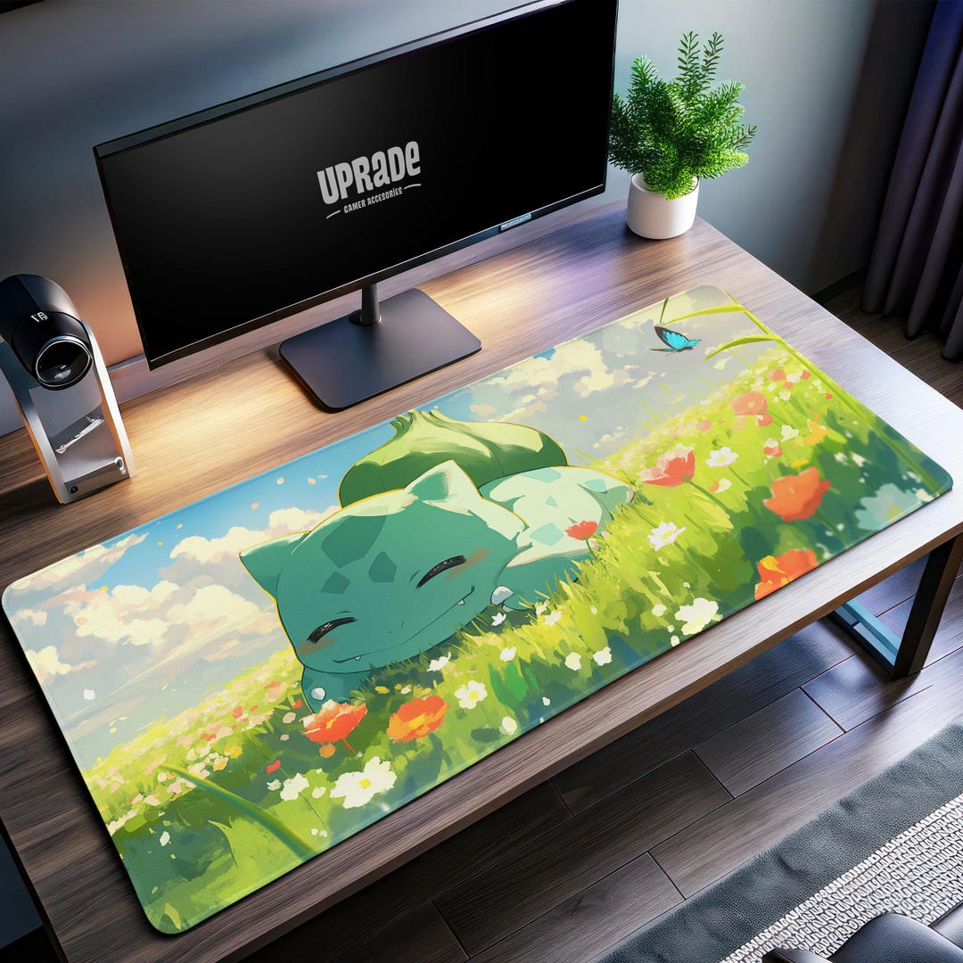 Bulbasaur in Bloom Gaming Desk Mat Charming Pokémon Meadow Scene, Ideal ...