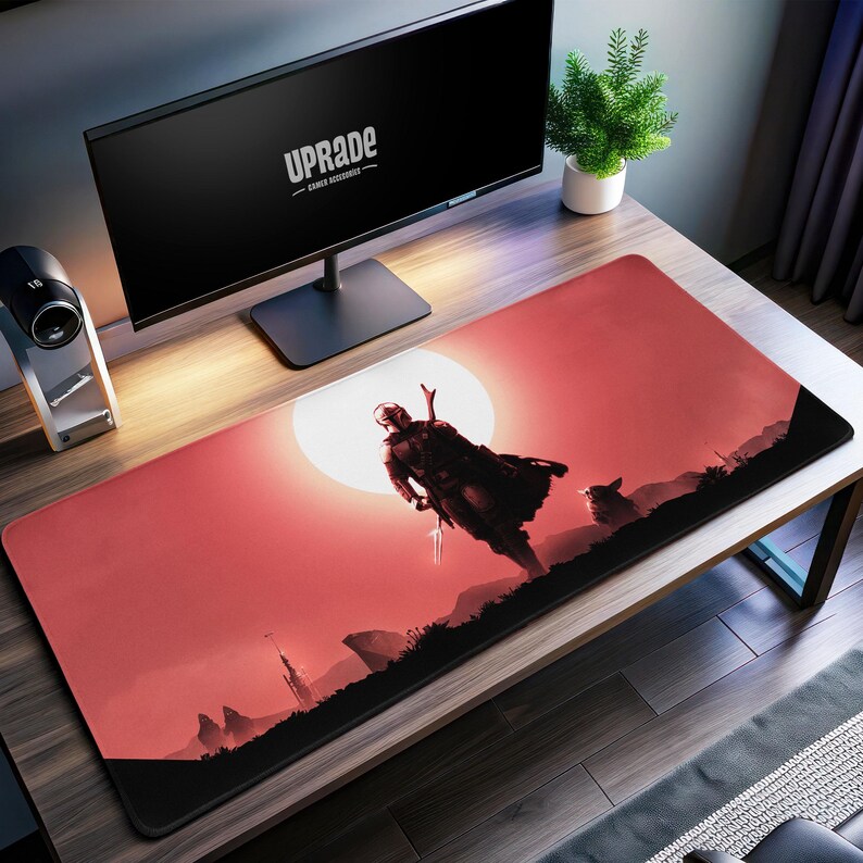 The Mandalorian and Baby Yoda Sunset Desk Mat, Star Wars Epic Gaming ...