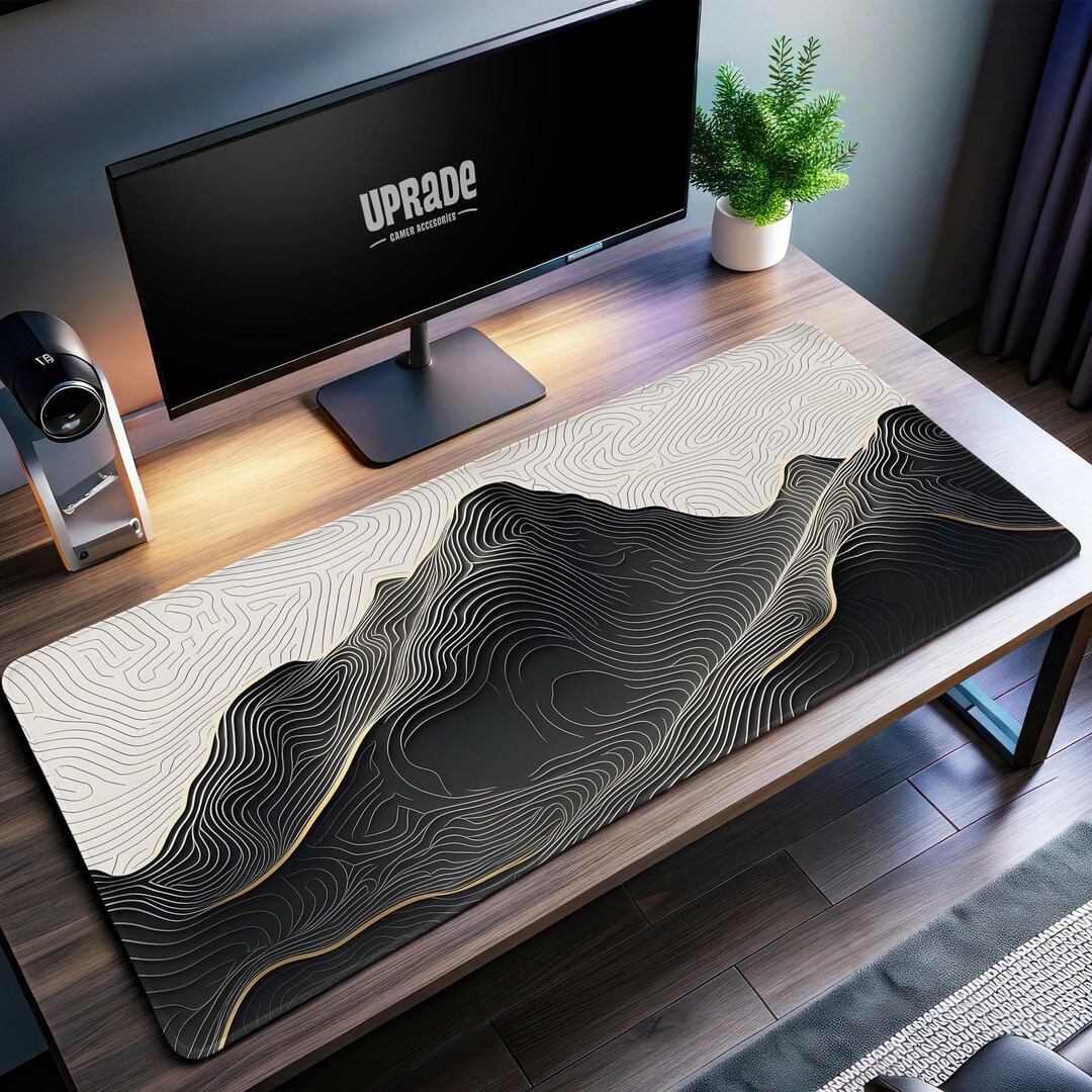 Elegant Mountain Contour Desk Mat Minimalist Line Art for Office and ...