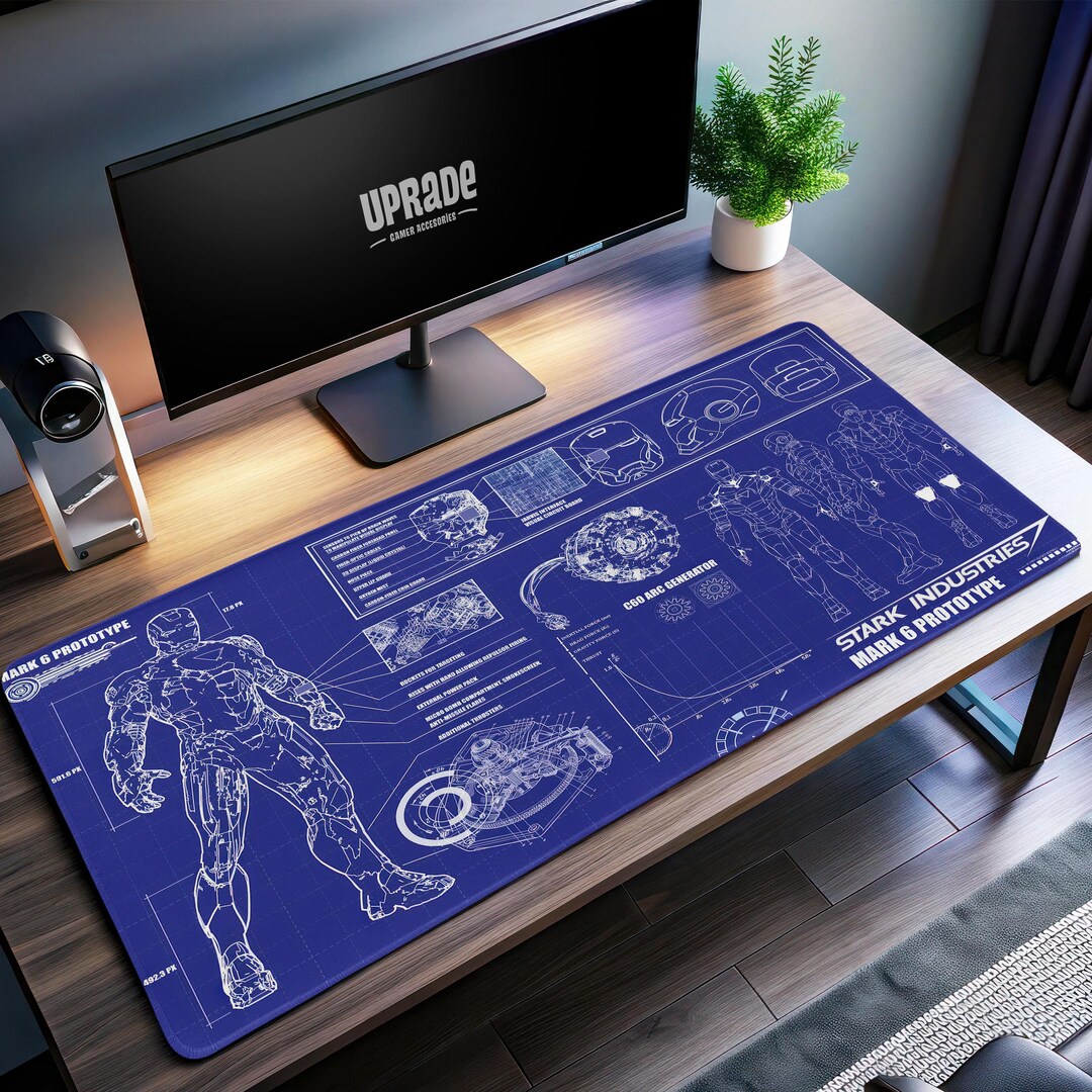 Iron Man Mark 6 Prototype Blueprint Desk Mat Stark Industries Design ...