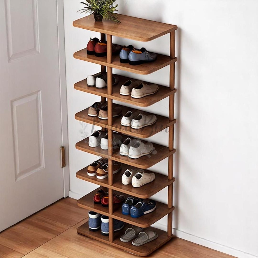 Slim Vertical Shoe Rack: Chocolate Brown WPC Board, Small Space ...