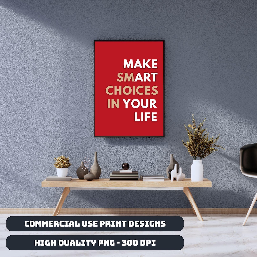 Motivational Wall Art Poster | Make Smart Choices Quote | Red Modern ...