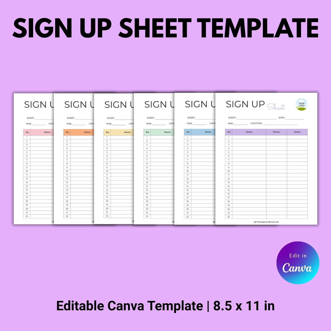 Customisable Canva Sign-up Sheet Template Editable Printable Sign up ...