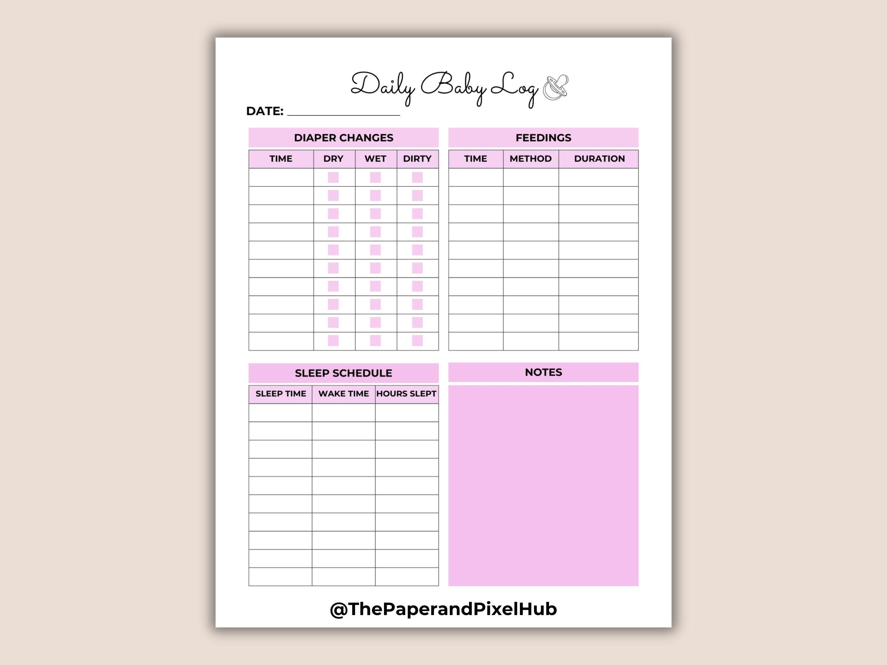 Printable Daily Baby Tracker Page | Baby Tracking Log Book | Feeding ...