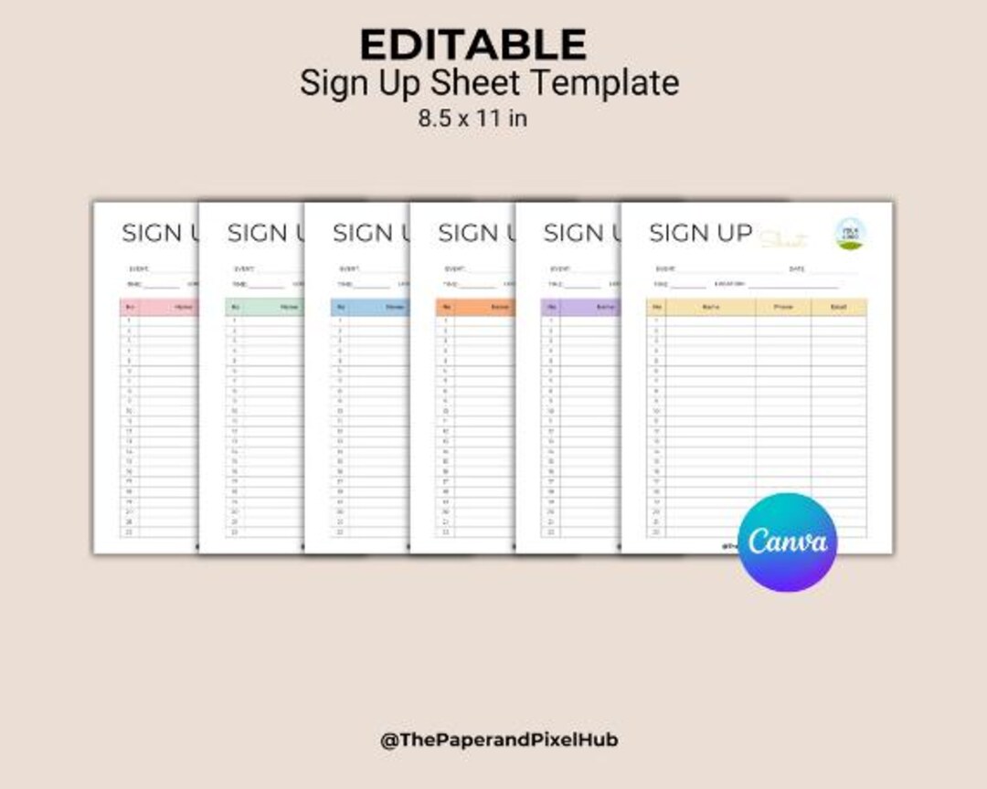 Customisable Canva Sign-up Sheet Template Editable Printable Sign up ...