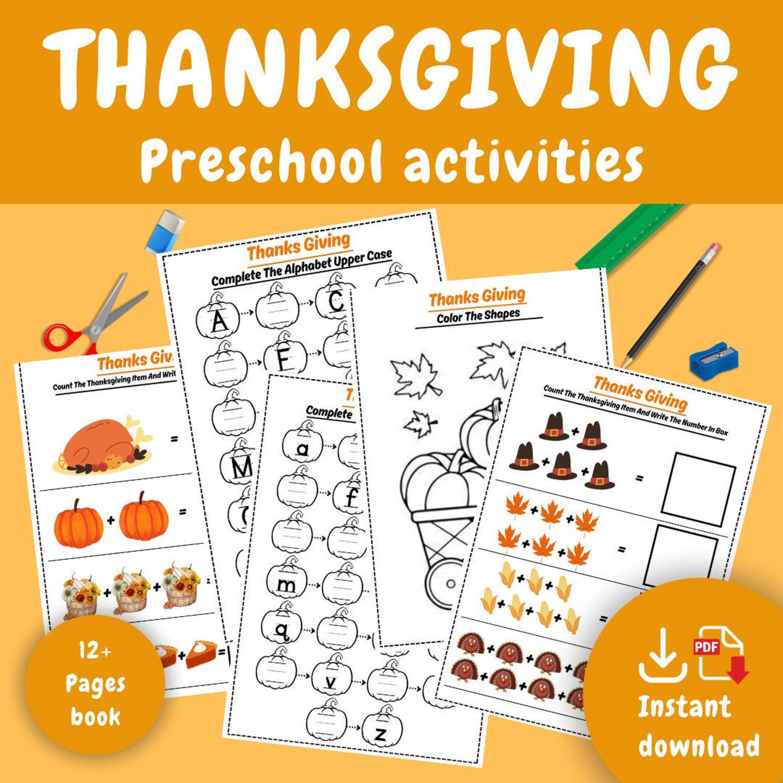 Printable Thanksgiving Preschool Practice Worksheets Bundle Printable ...