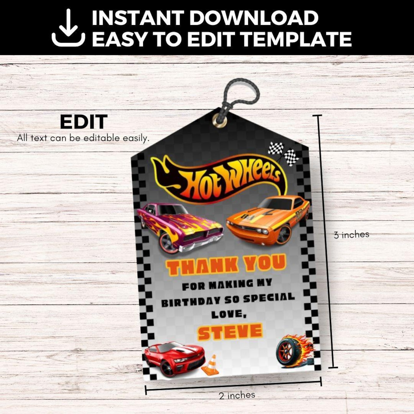 Editable Hot Cars Birthday Tag Racing Car Birthday Gift Tag, Party ...