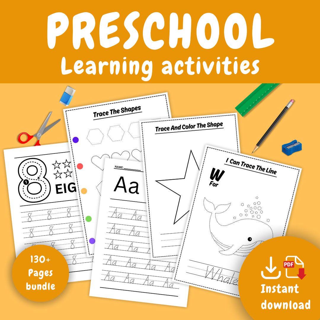 Preschool + Kindergarten Learning Bundle, +130 Pages, Printable ...