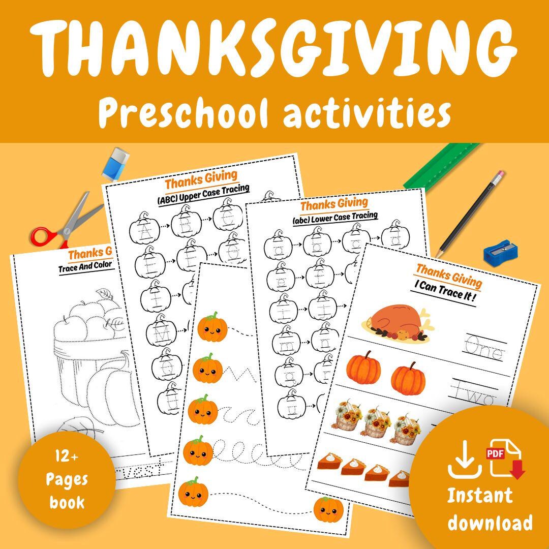 Thanksgiving Preschool Line Tracing Worksheets Bundle, Thanksgiving ...