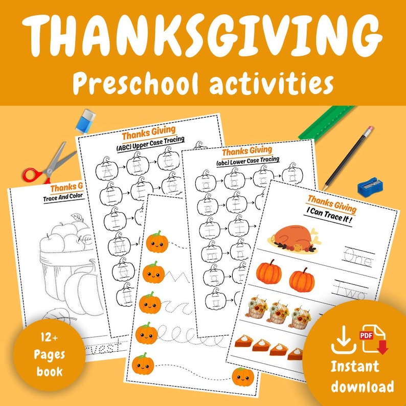 Thanksgiving Preschool Line Tracing Worksheets Bundle, Thanksgiving ...