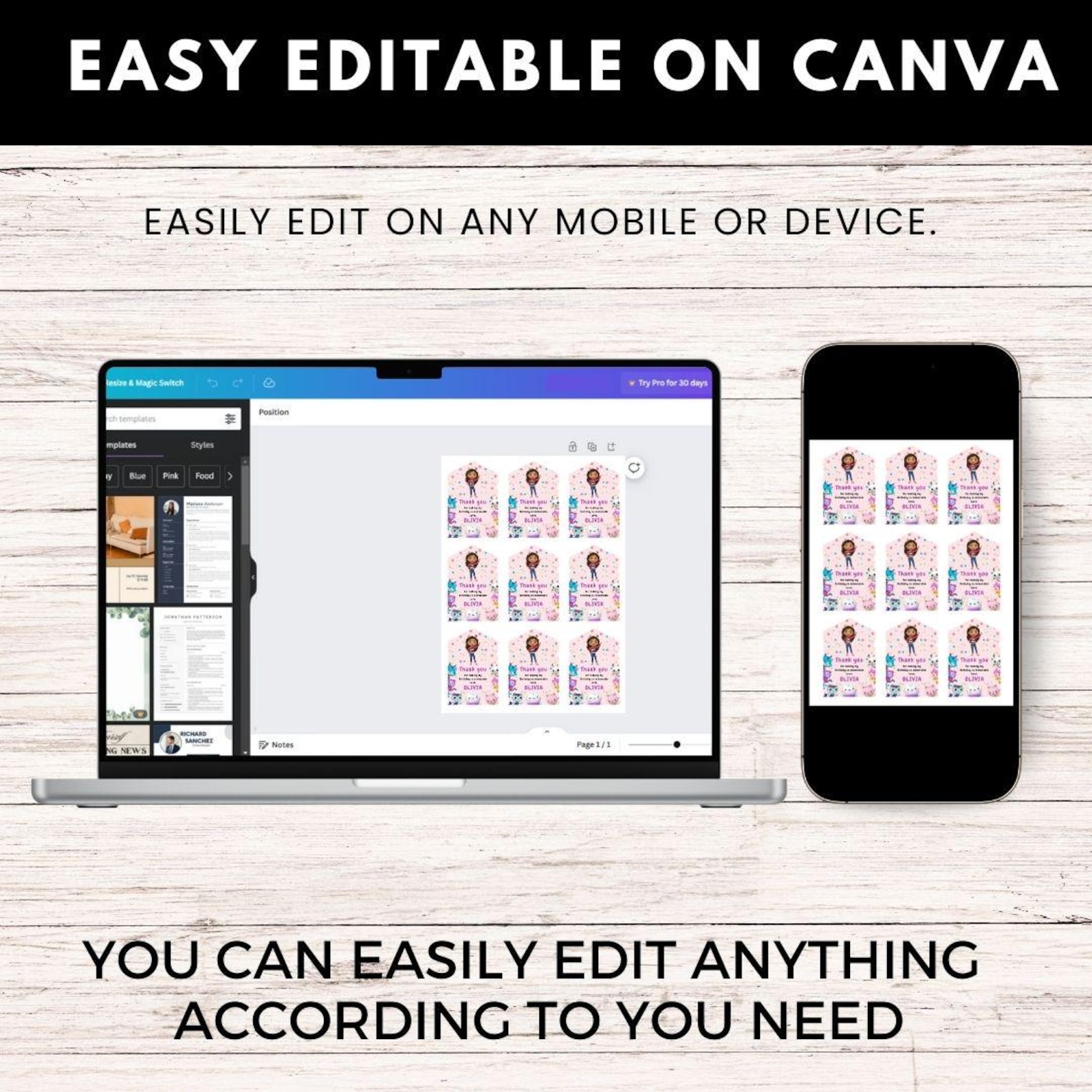 Gabbys Dollhouse Tag, Thank You Tags, Gabby Favor Tags, Gabby Thank You ...