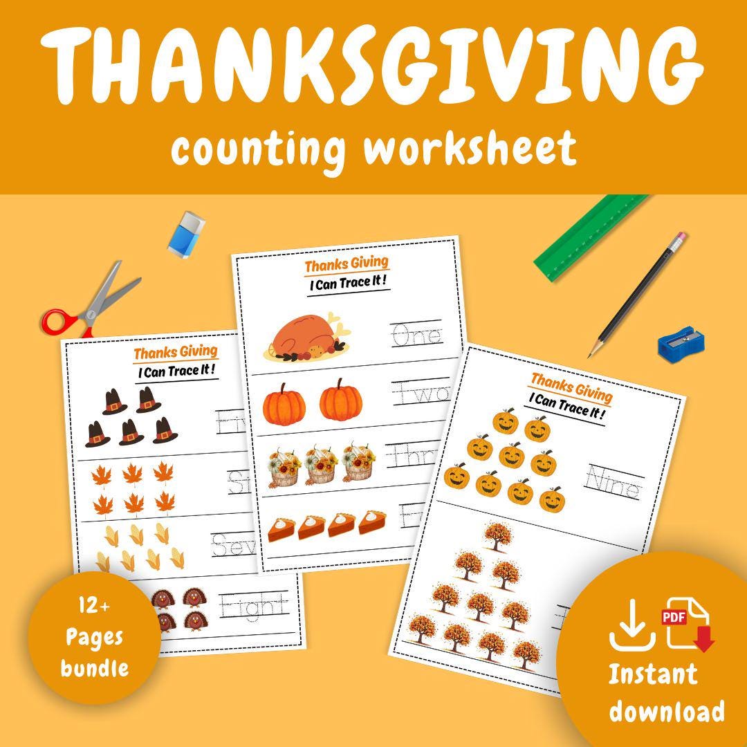 Thanksgiving Preschool Line Tracing Worksheets Bundle, Thanksgiving ...