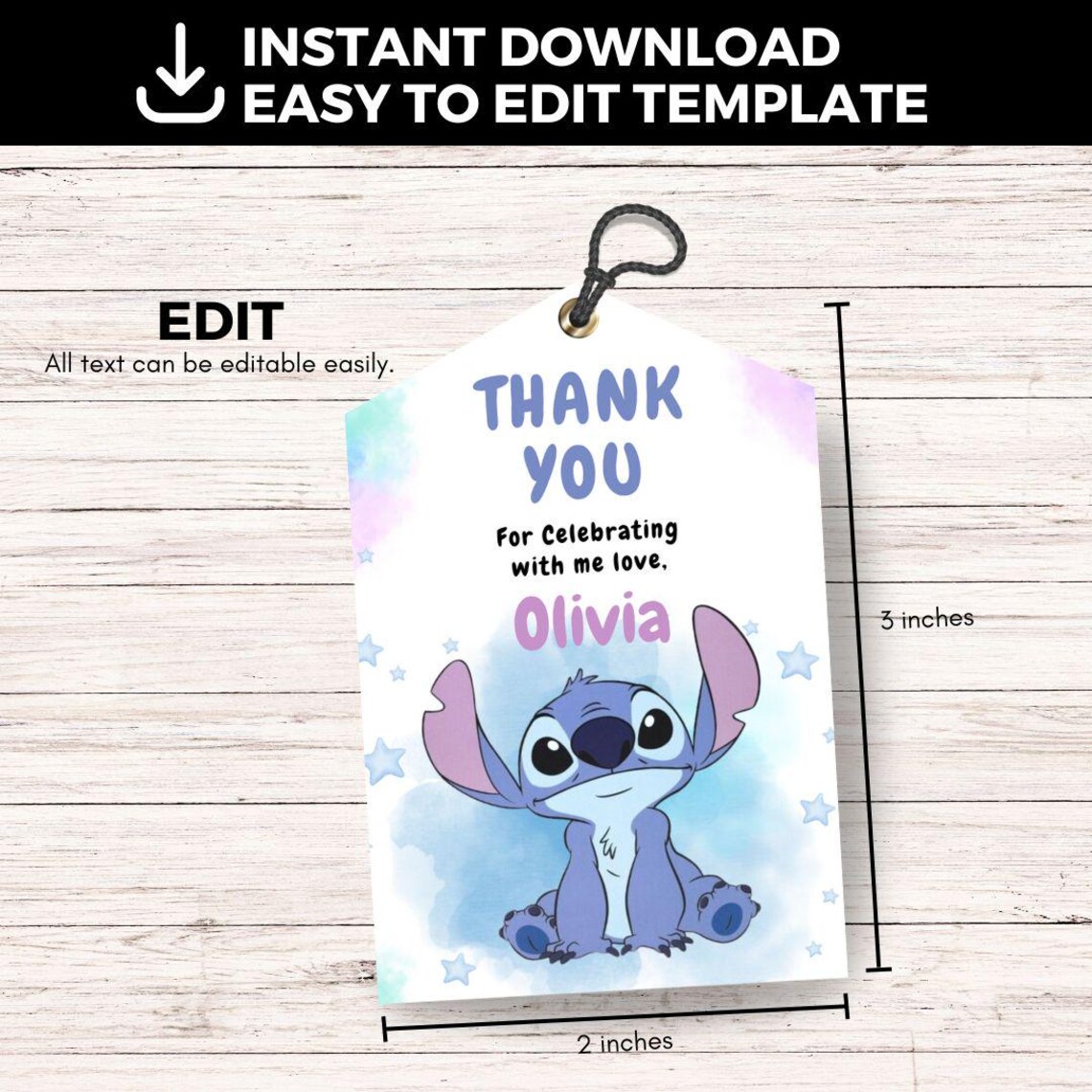 Stitch Party Favor Tags, Customizable Stitch Theme Thank You Tag, Kids ...
