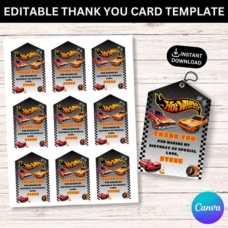 Editable Hot Cars Birthday Tag Racing Car Birthday Gift Tag, Party ...