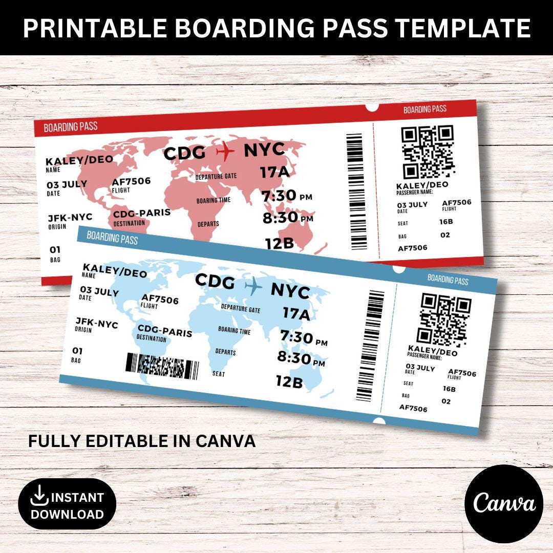 Printable Boarding Pass Airline Ticket Gift | Airline Ticket | Surprise ...