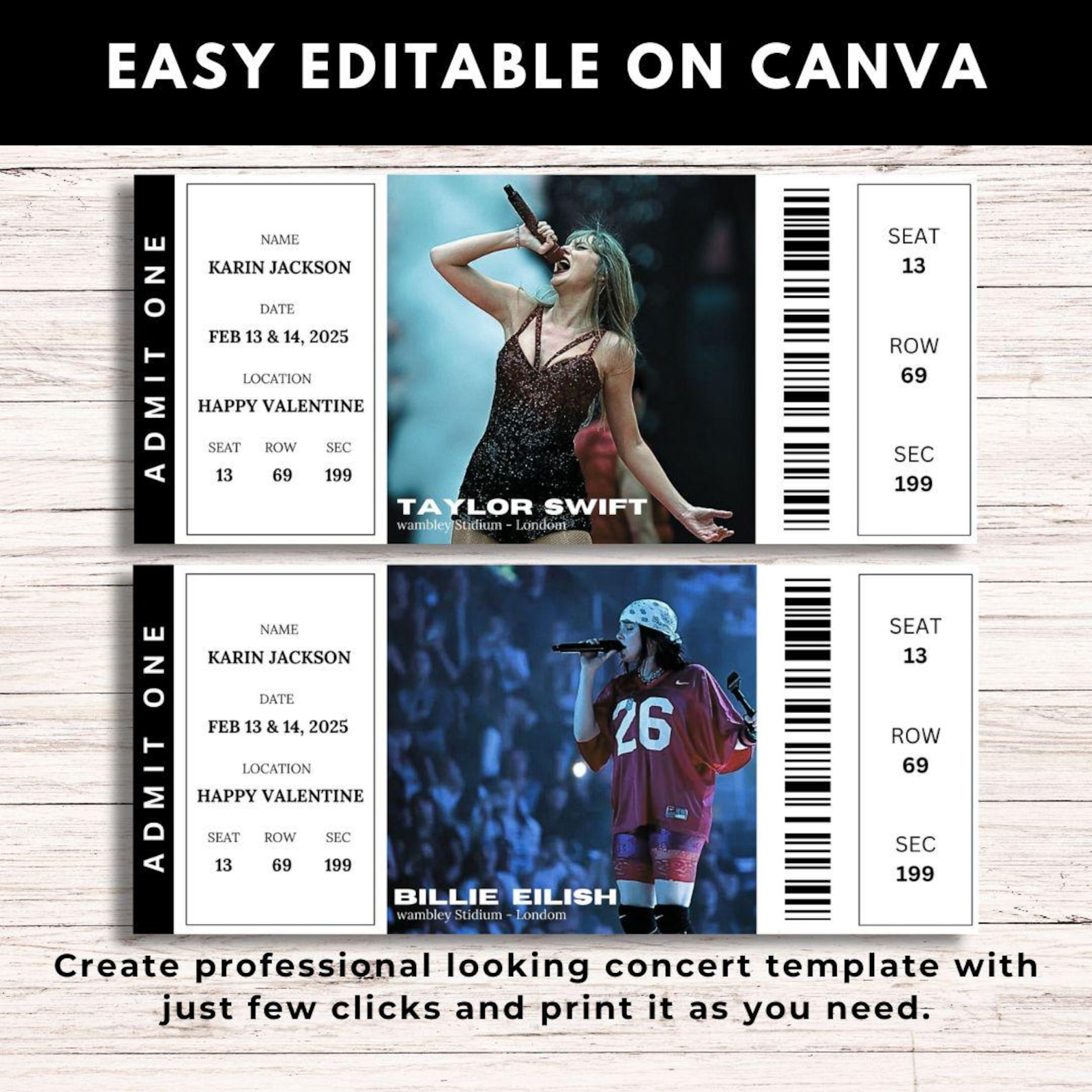 Editable Concert Ticket Template, DIY Event Ticket, Custom Concert ...