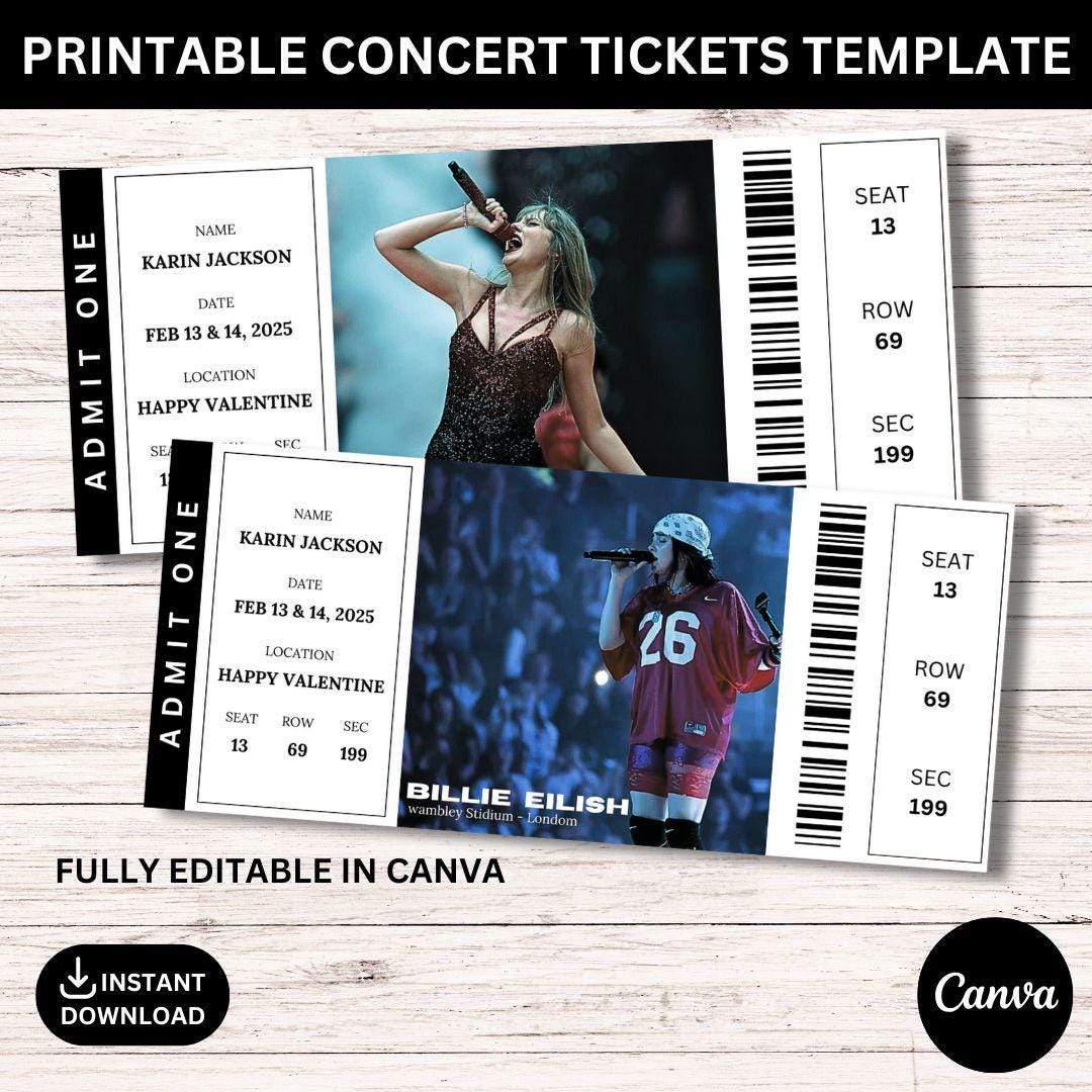 Editable Concert Ticket Template, DIY Event Ticket, Custom Concert ...
