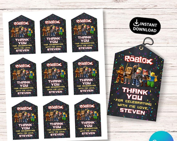Roblox Party Favor Label Roblox Printable, Roblox Thank You Tag, Roblox ...