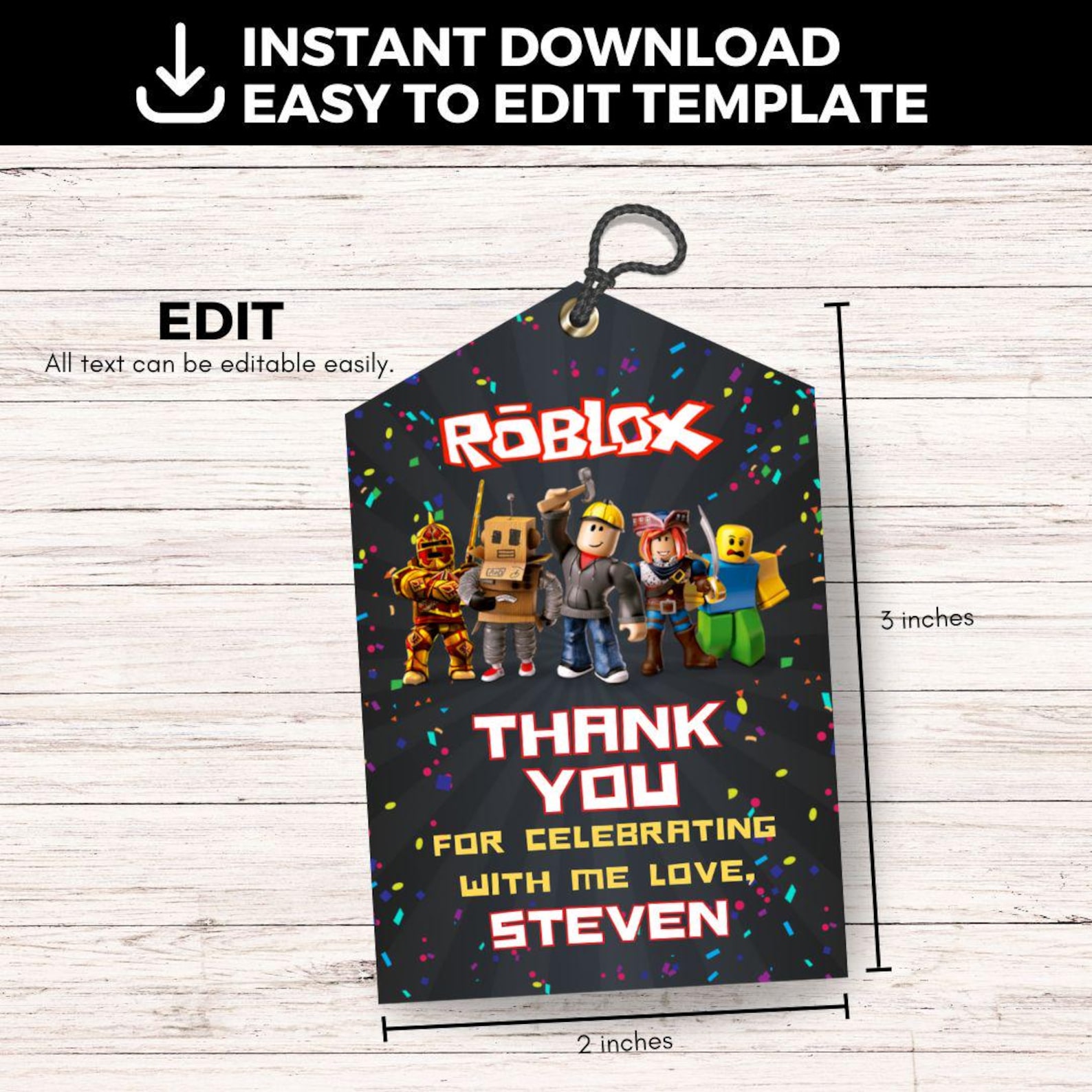Roblox Thank You Tags Birthday, Roblox Party Favor Label Roblox ...