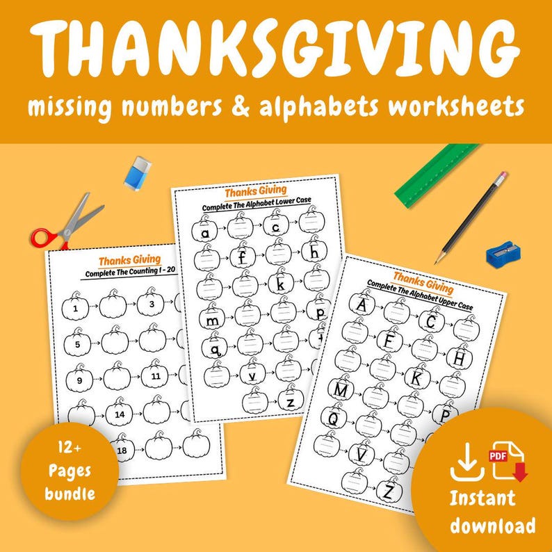 Printable Thanksgiving Preschool Practice Worksheets Bundle Printable ...