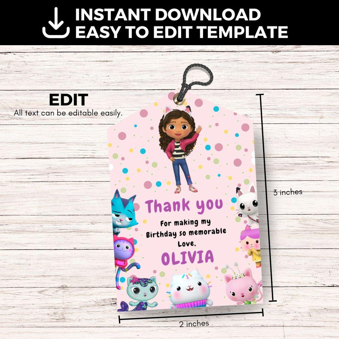 Gabbys Dollhouse Tag, Thank You Tags, Gabby Favor Tags, Gabby Thank You ...