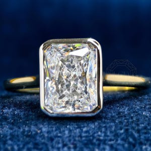 3.5CT Radiant Cut Bezel Set Engagement Ring Solitaire Moissanite Ring ...