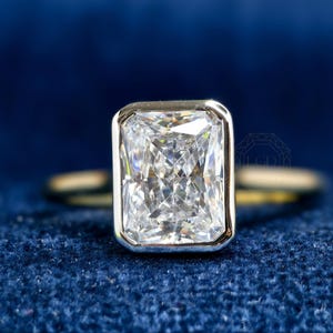 3.5CT Radiant Cut Bezel Set Engagement Ring Solitaire Moissanite Ring ...