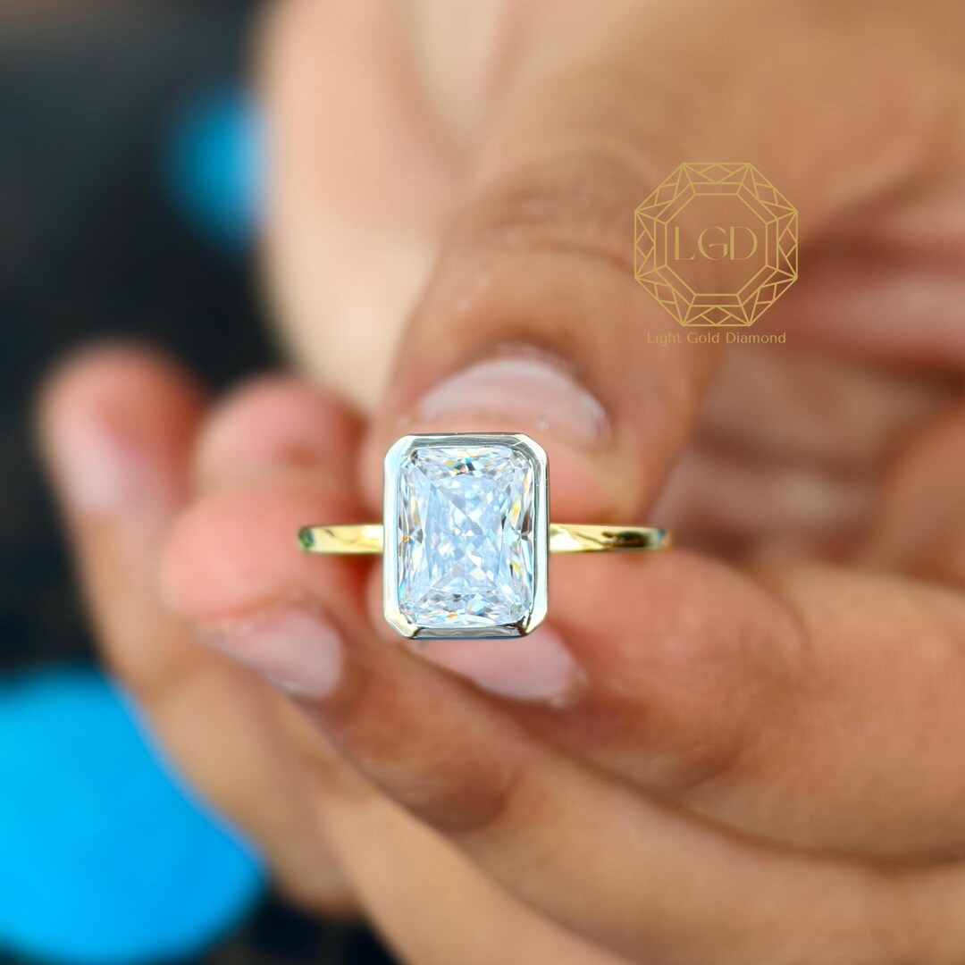3.5CT Radiant Cut Bezel Set Engagement Ring Solitaire Moissanite Ring ...