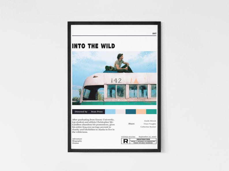 Into the Wild, Minimalist Movie Poster, Vintage Retro Art Print, Wall ...