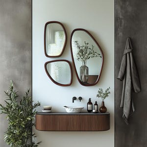 Irregular Shape 3-piece Mirror Set - Wooden Frame Mirrors, Minimalist ...
