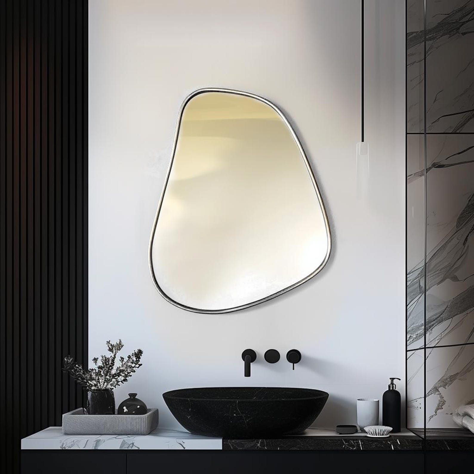 Asymmetrical Mirror, Console Mirror, Pond Mirror, Vanity Mirror, Brass ...