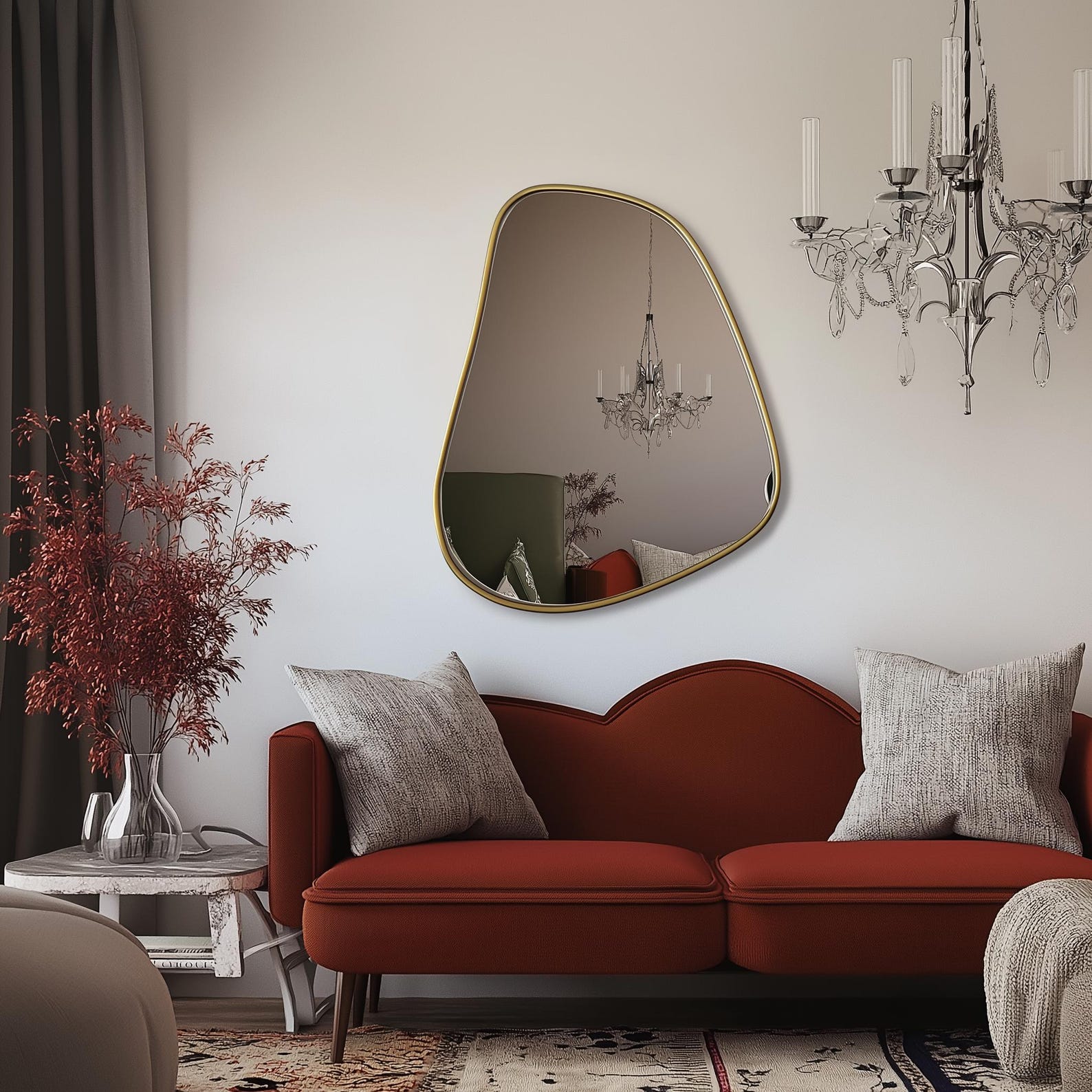 Minimal Brass Finish Entryway Mirror, Asymmetrical Mirror, Italian ...