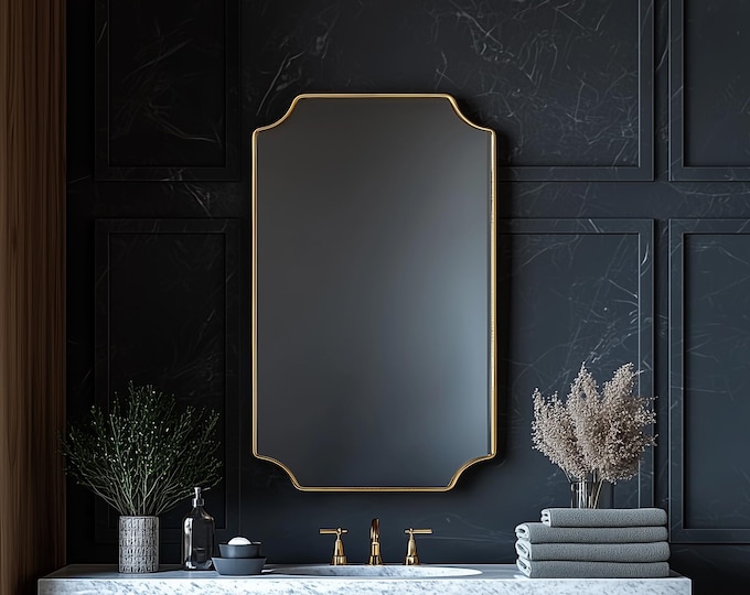 Notched Corner Rectangle Scalloped Wood Framed Wall Mirror, Irregular ...