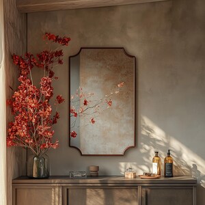 Notched Corner Rectangle Scalloped Wood Framed Wall Mirror, Irregular ...