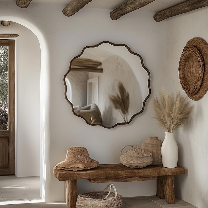 Wavy Mirror, Decorative Wall Mirrors, Round Unique Mirror, Scalloped ...