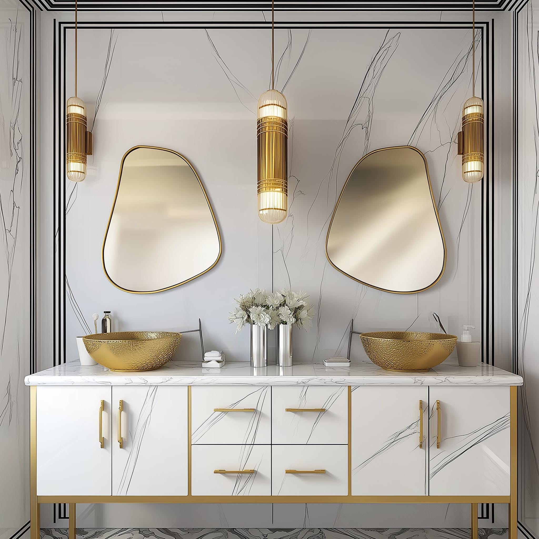 Asymmetrical Mirror, Console Mirror, Pond Mirror, Vanity Mirror, Brass ...