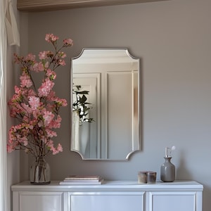 Notched Corner Rectangle Scalloped Wood Framed Wall Mirror, Irregular ...