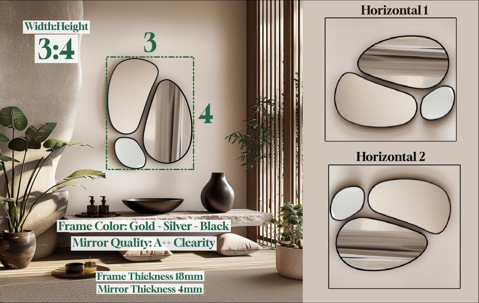 Zen Mirror Set, Modern Organic Gold Wall Decor - Etsy