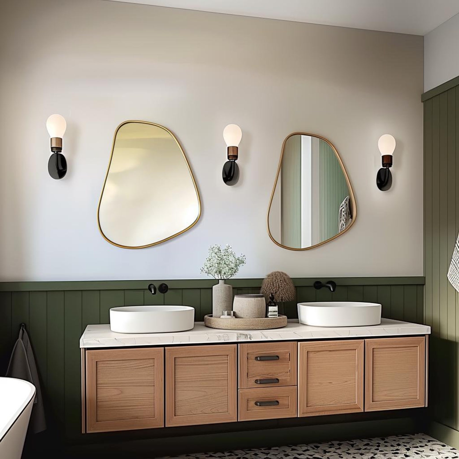 Asymmetrical Mirror, Console Mirror, Pond Mirror, Vanity Mirror, Brass ...