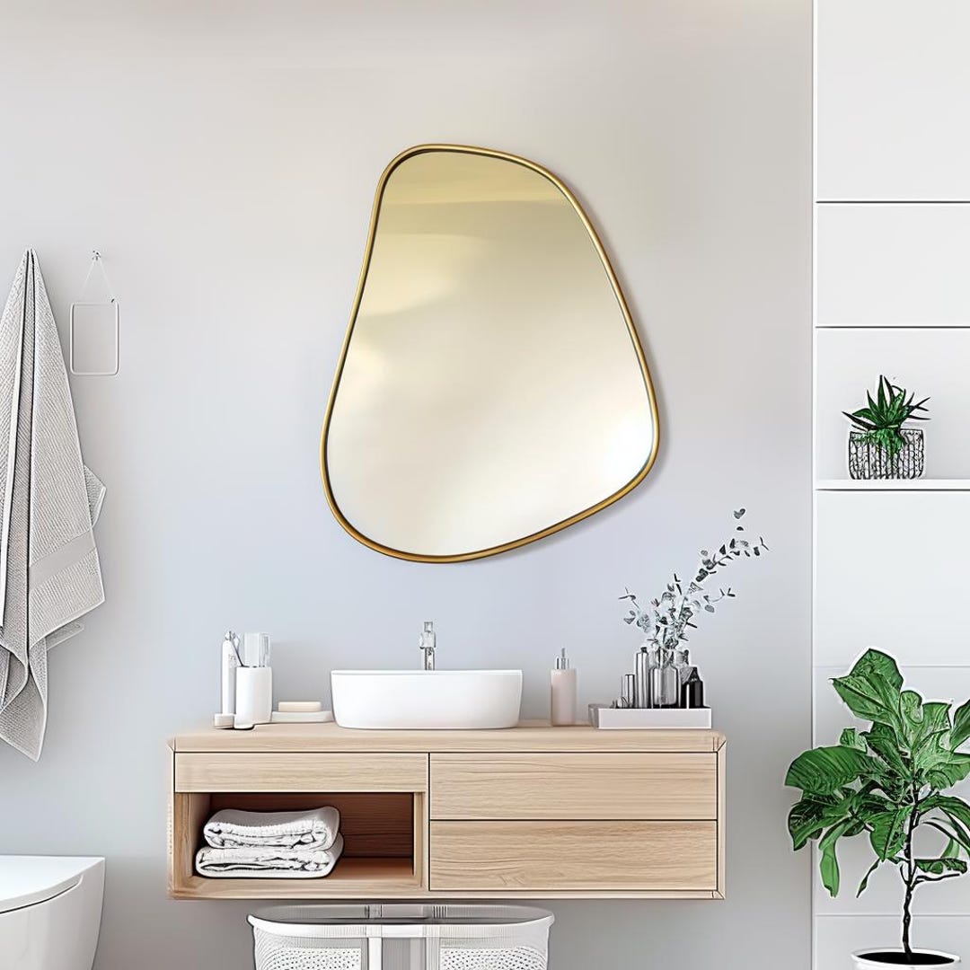 Asymmetrical Mirror, Console Mirror, Pond Mirror, Vanity Mirror, Brass ...