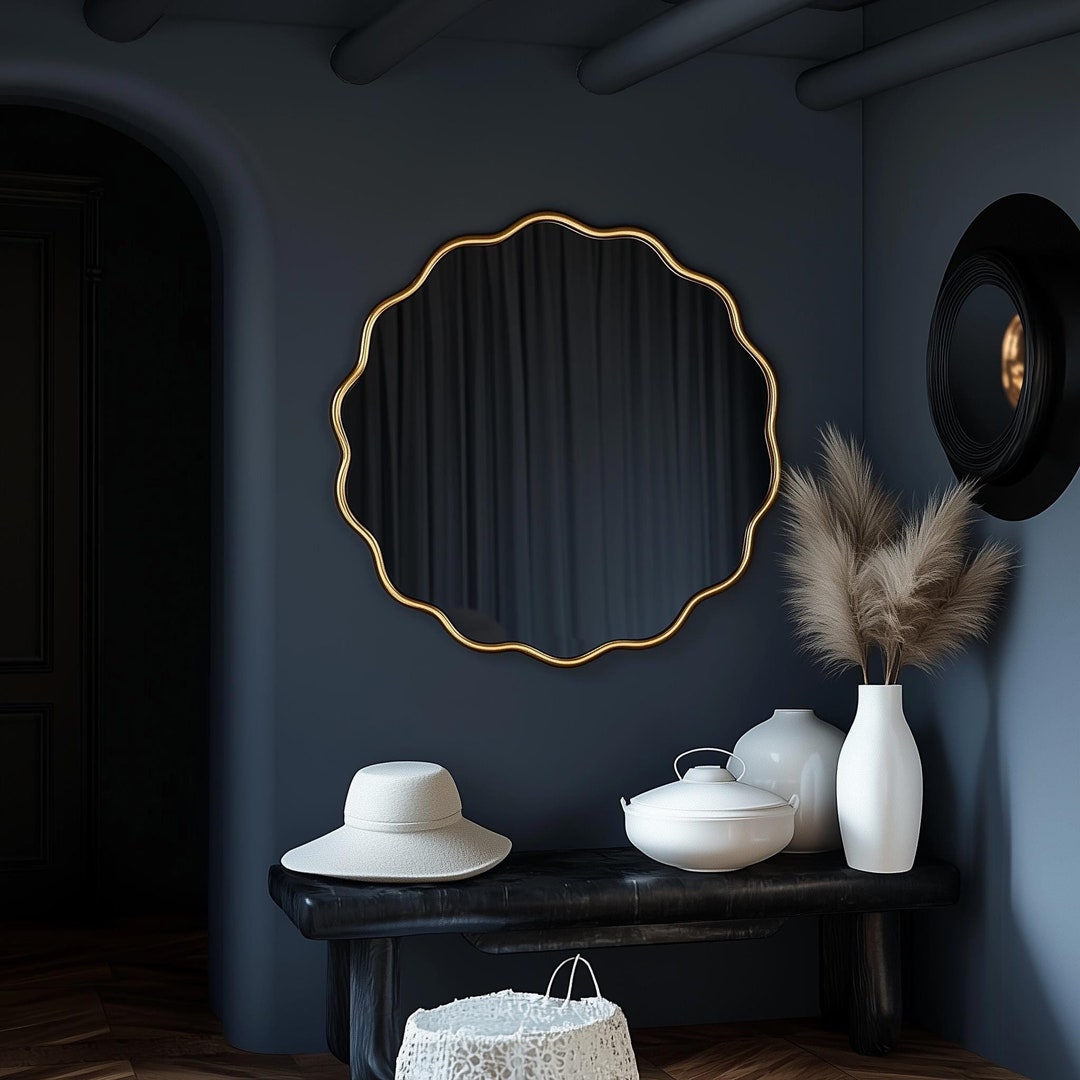 Wavy Mirror, Decorative Wall Mirrors, Round Unique Mirror, Scalloped ...