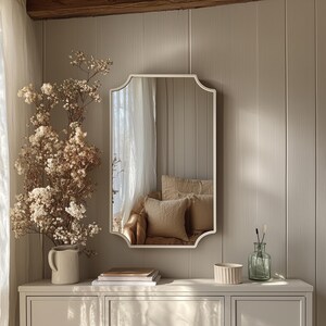 Notched Corner Rectangle Scalloped Wood Framed Wall Mirror, Irregular ...