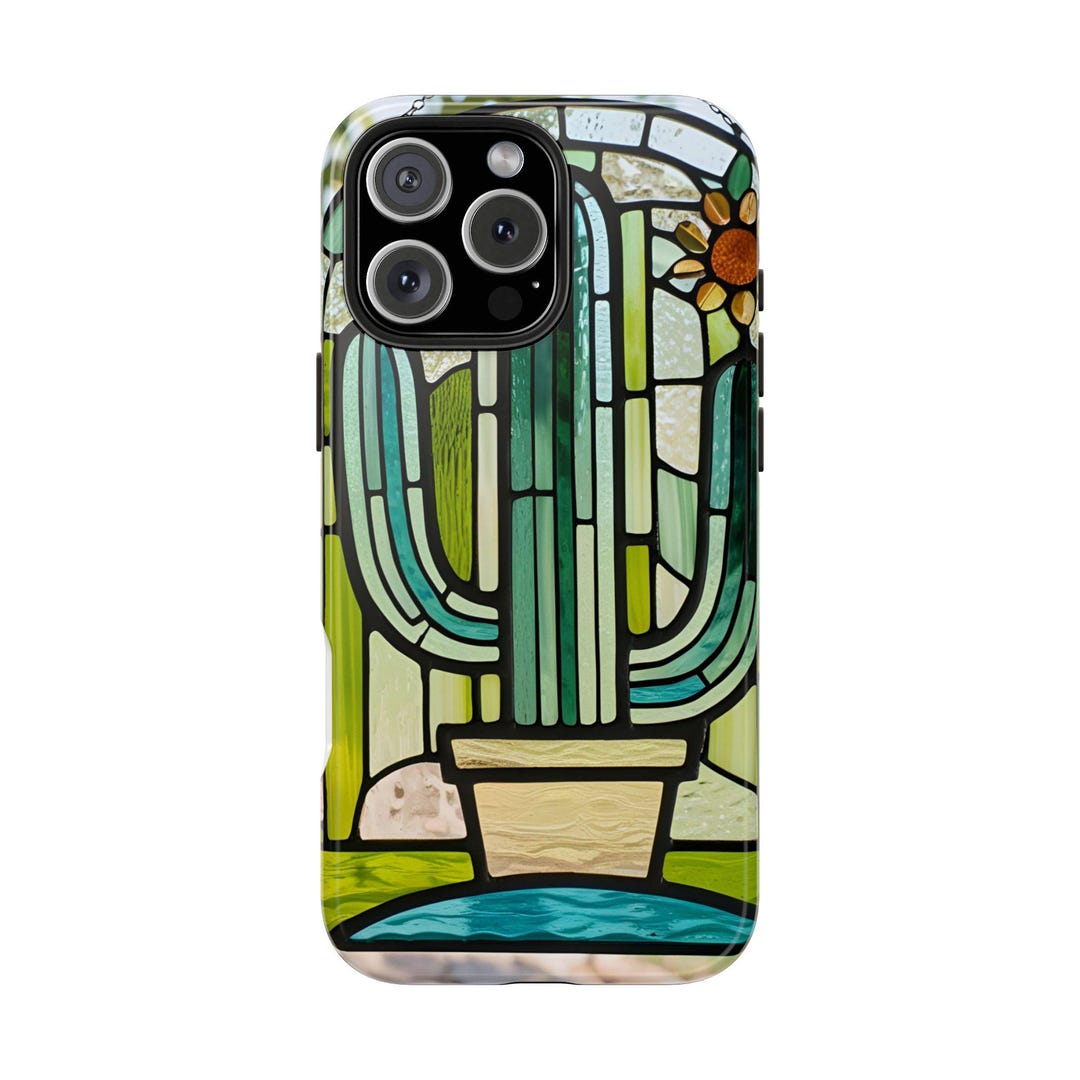 Stained Glass Cactus Phone Case, Tough Phone Case, Gift for Nature ...