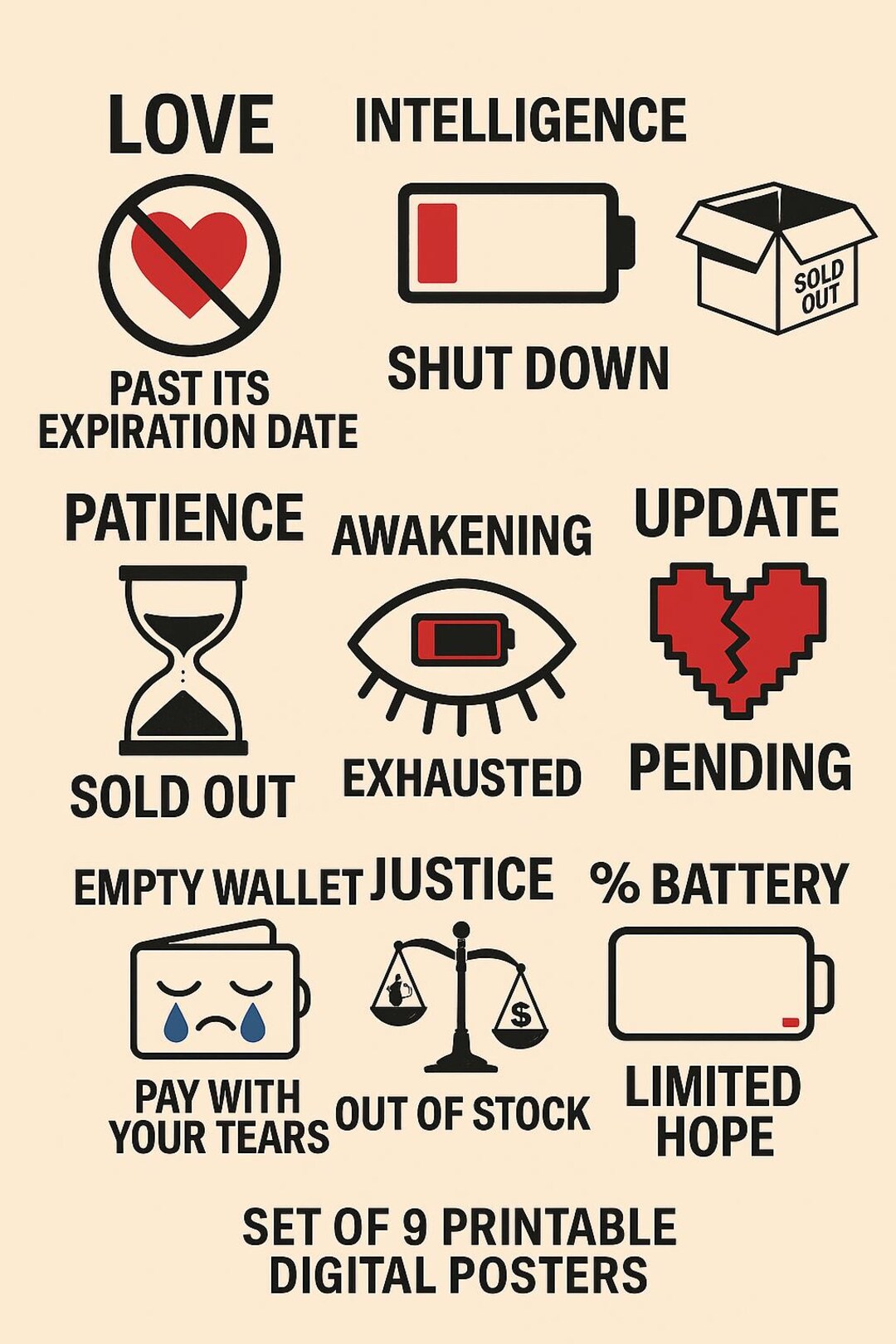 Burnout Warrior Printable Poster Set: Minimalist Mental Health Decor ...