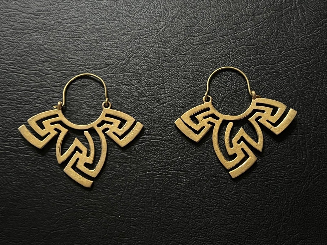 Sayagata Swastika Tribal Hindu Brass Gold Silver Pattern Earrings - Etsy