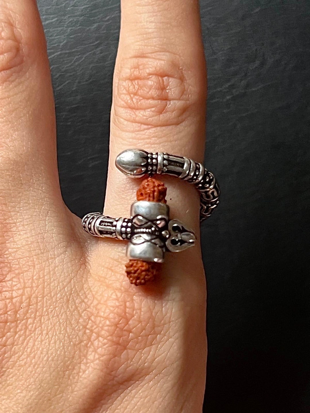 Lord Shiva Trishul Trident Rudraksha Beads Adjustable Brass Silver Ring - Etsy
